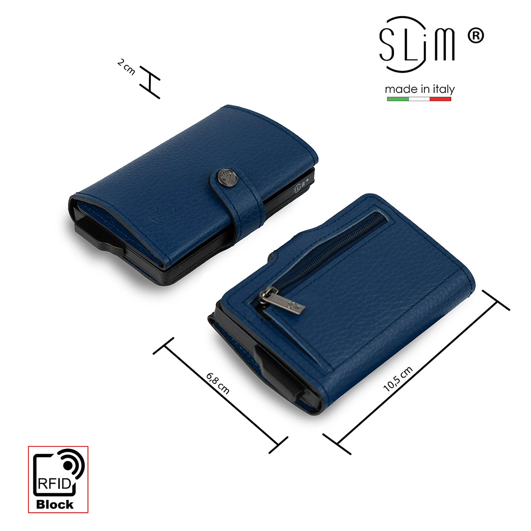 SLim®️ drummed genuine leather electric blue wallet with coin pocket z